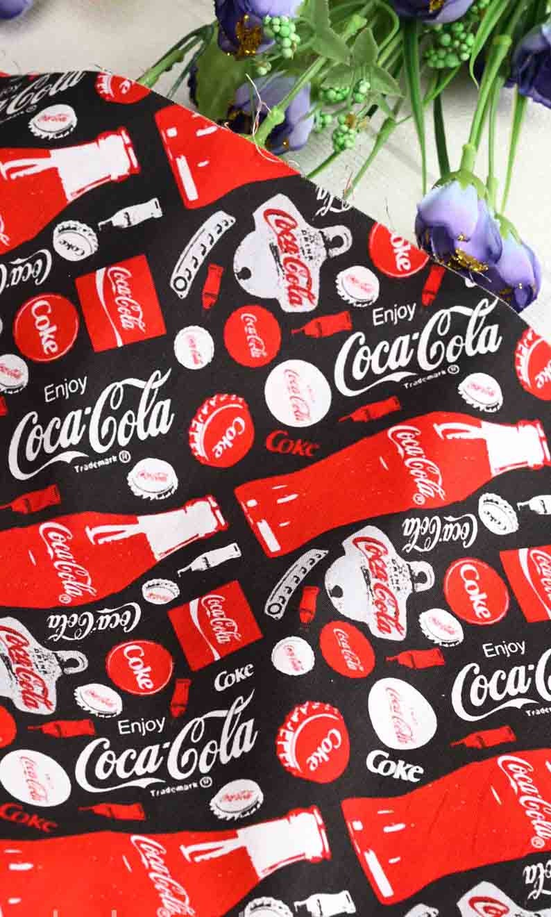 Coca-cola Fabric Red Cola Logo Glass Bottles Fabric Cartoon Fabric ...