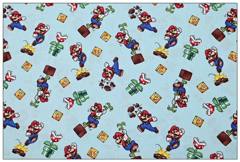 Super Mario Fabric Cartoon Fabric Anime Cotton Fabric by the Half Yard ...
