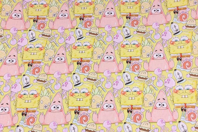 Spongebob Squarepants Fabric Cartoon Fabric Anime Cotton Fabric by the ...