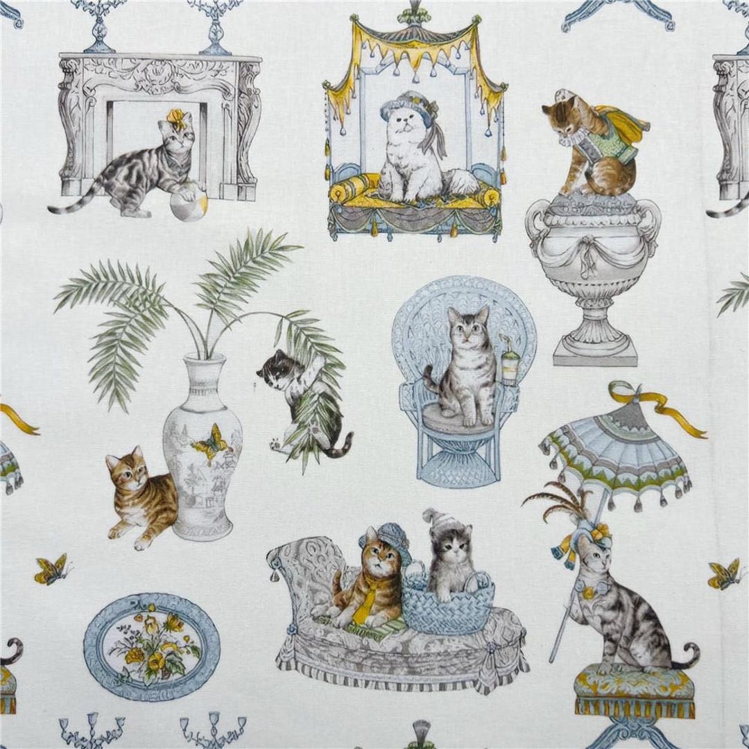 Cute Cat Fabric Vintage Pet Fabric Antique Pet in Decor Fabric Cartoon ...