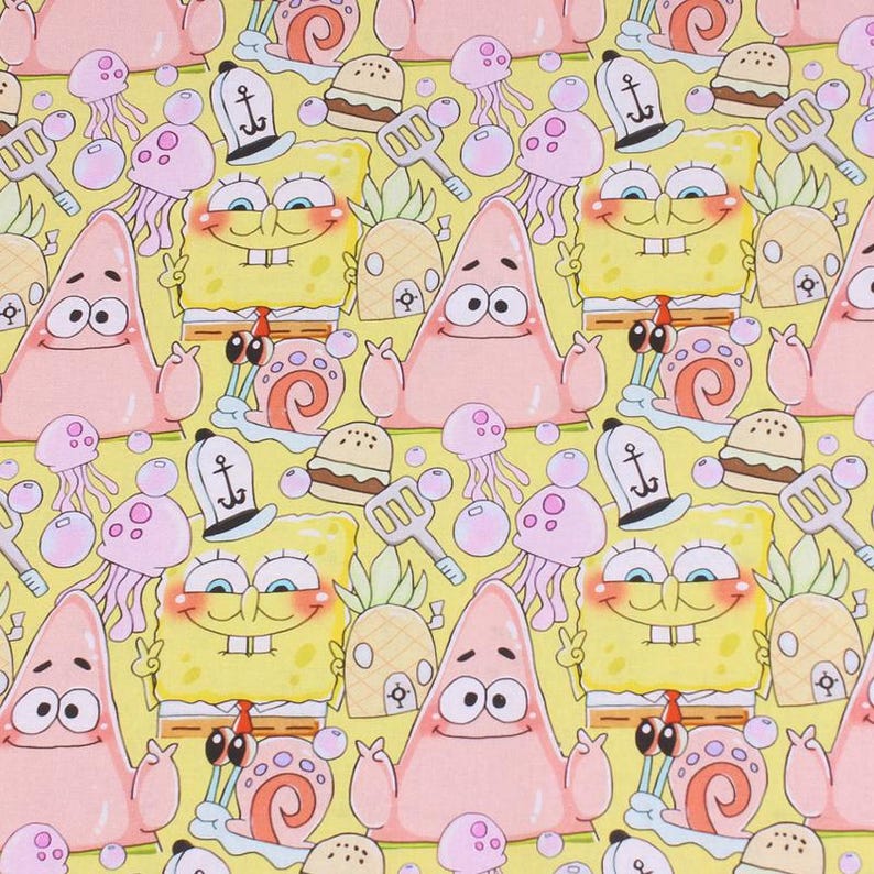 Spongebob Squarepants Fabric Cartoon Fabric Anime Cotton Fabric by the ...