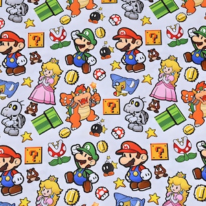 Super Mario Fabric Cartoon Fabric Anime Cotton Fabric by the Half Yard ...