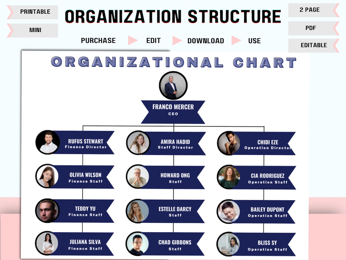 Automatic Organizational Chart Maker, Editable Template Organization Chart, Company Hierarchy ...