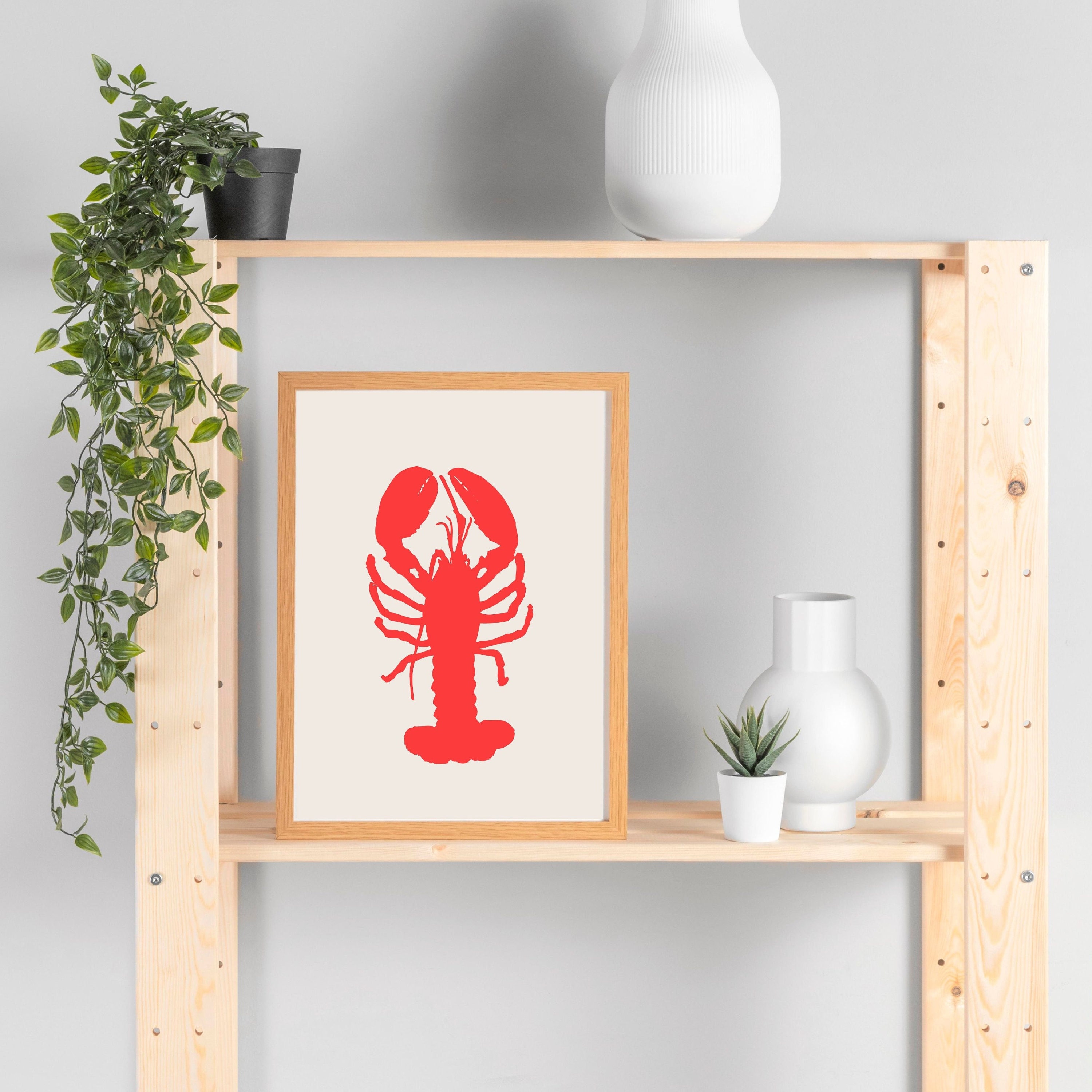 Red Lobster Wall Art Printable – Linocut Style Lobster Poster, Digital ...
