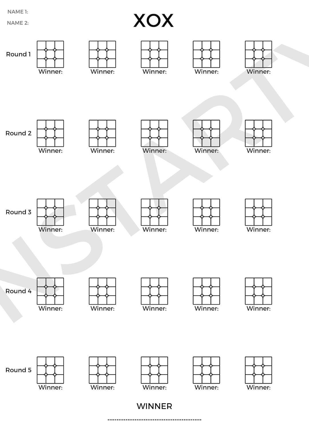 XOX Game Template Printable, Game Tournament Template, PDF, PNG - Etsy