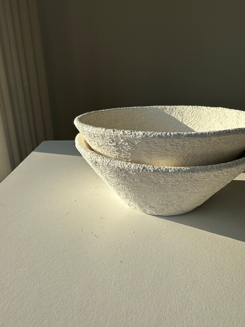 Pair of Ceramic Textured Bowl Stoneware Unglazed Paper Mache Style ...