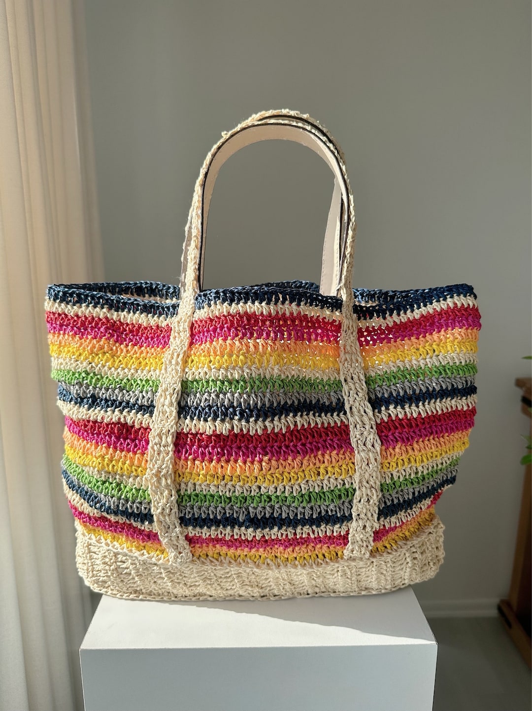 Colorful Raffia Bohemian Natural Crochet Knitted Large Bag Perfect for ...