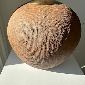 Textured Brown Deep Terracotta Unglazed Ceramic Table Lamp Clay Pottery ...