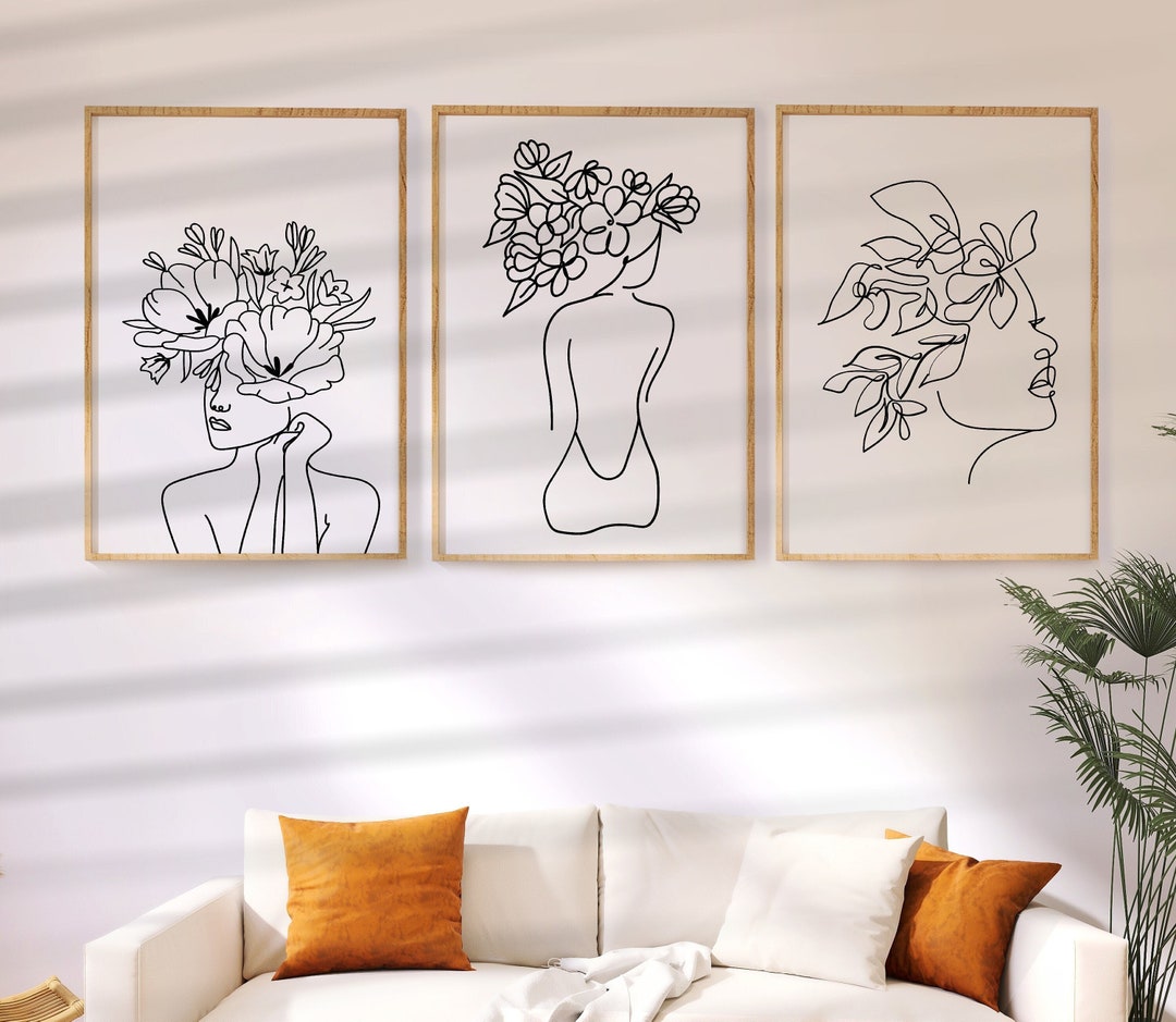 Set of 3 Line Art Woman Prints, Woman Line Drawing, Gift to Friend ...