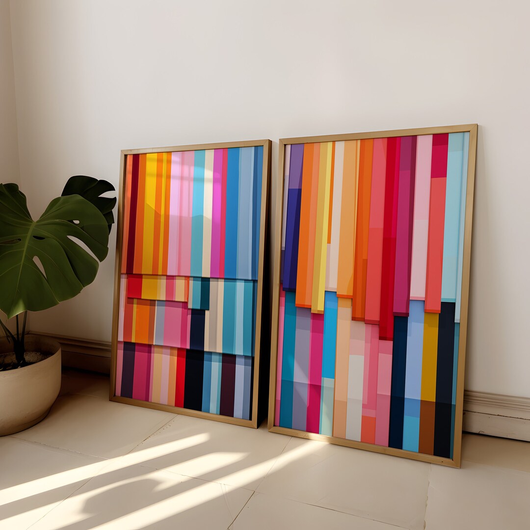 Abstract Colorful Lines Prints - Set of 2 - Bold Modern Wall Art ...