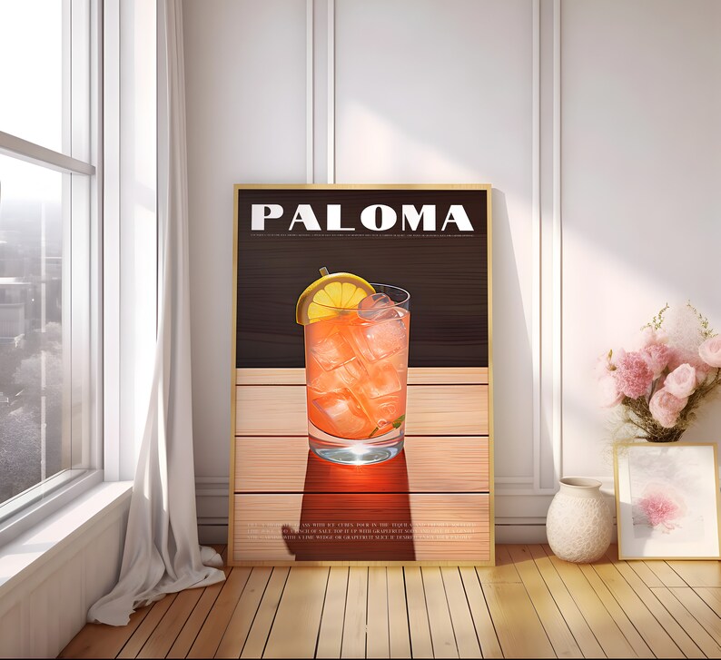 Cartel imprimible de Paloma Cocktail Cartel de cóctel clásico Cartel de ...