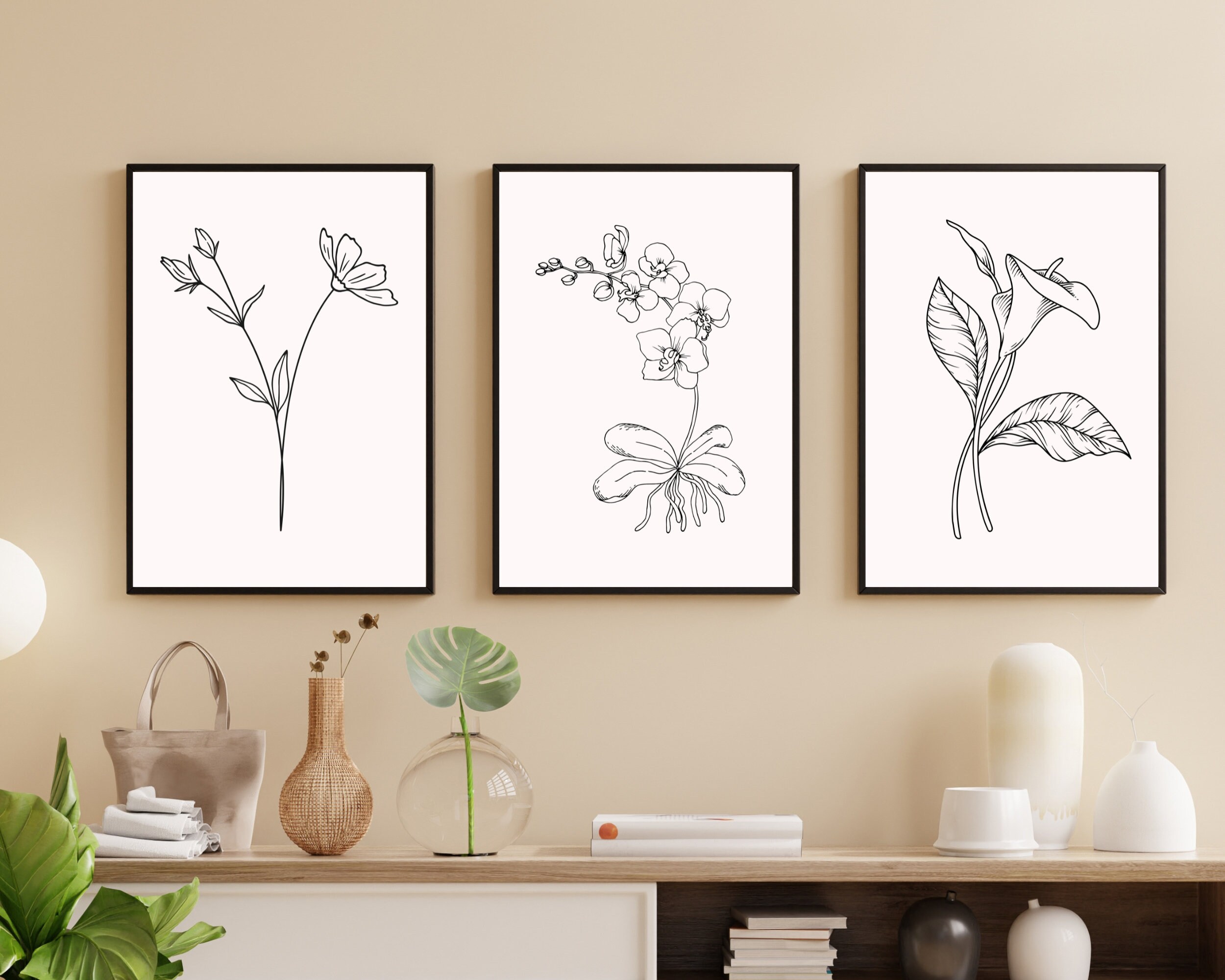 Set of 6 Flower Line Art Prints Flower Wall Art Flower - Etsy