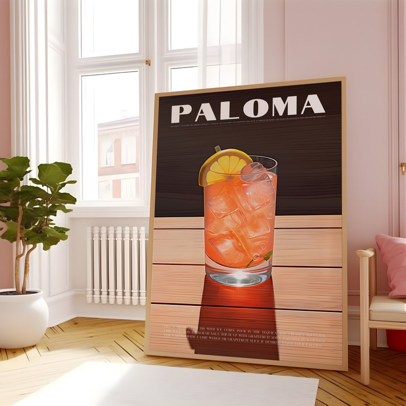 Cartel imprimible de Paloma Cocktail Cartel de cóctel clásico Cartel de ...