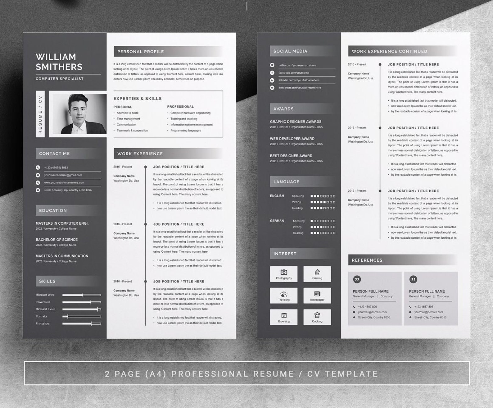 Resume Template for Word, Pages, Photoshop ATS Friendly Resume Template ...