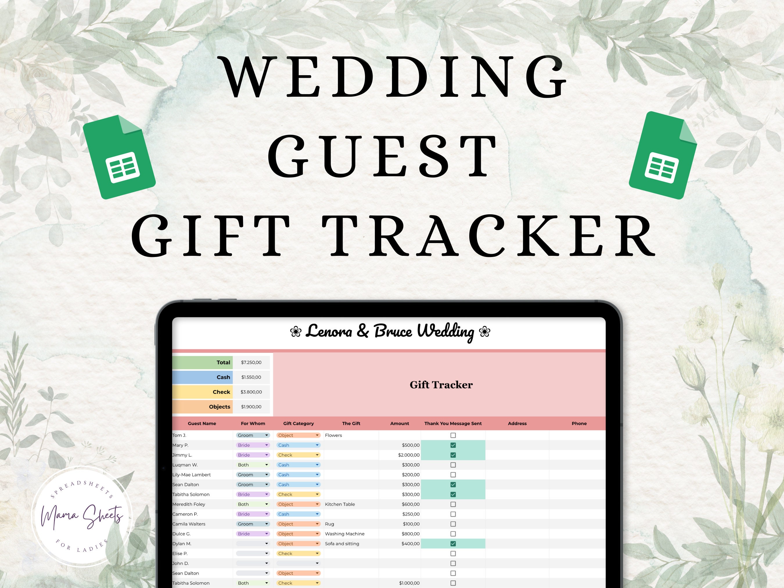 Wedding Guest Gift Tracker Google Sheets Spreadsheet - Etsy