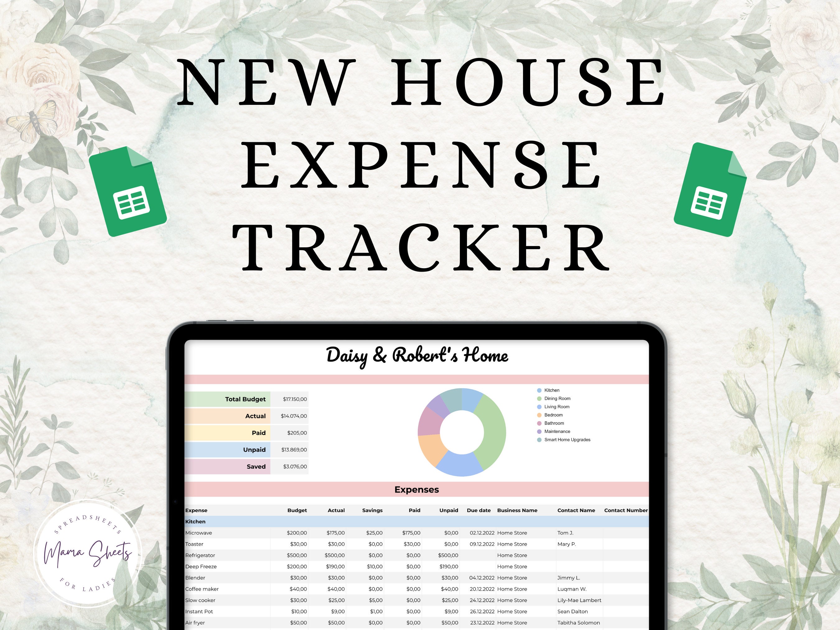New House Expense Tracker & Requirement List, New Home Checklist, Home ...