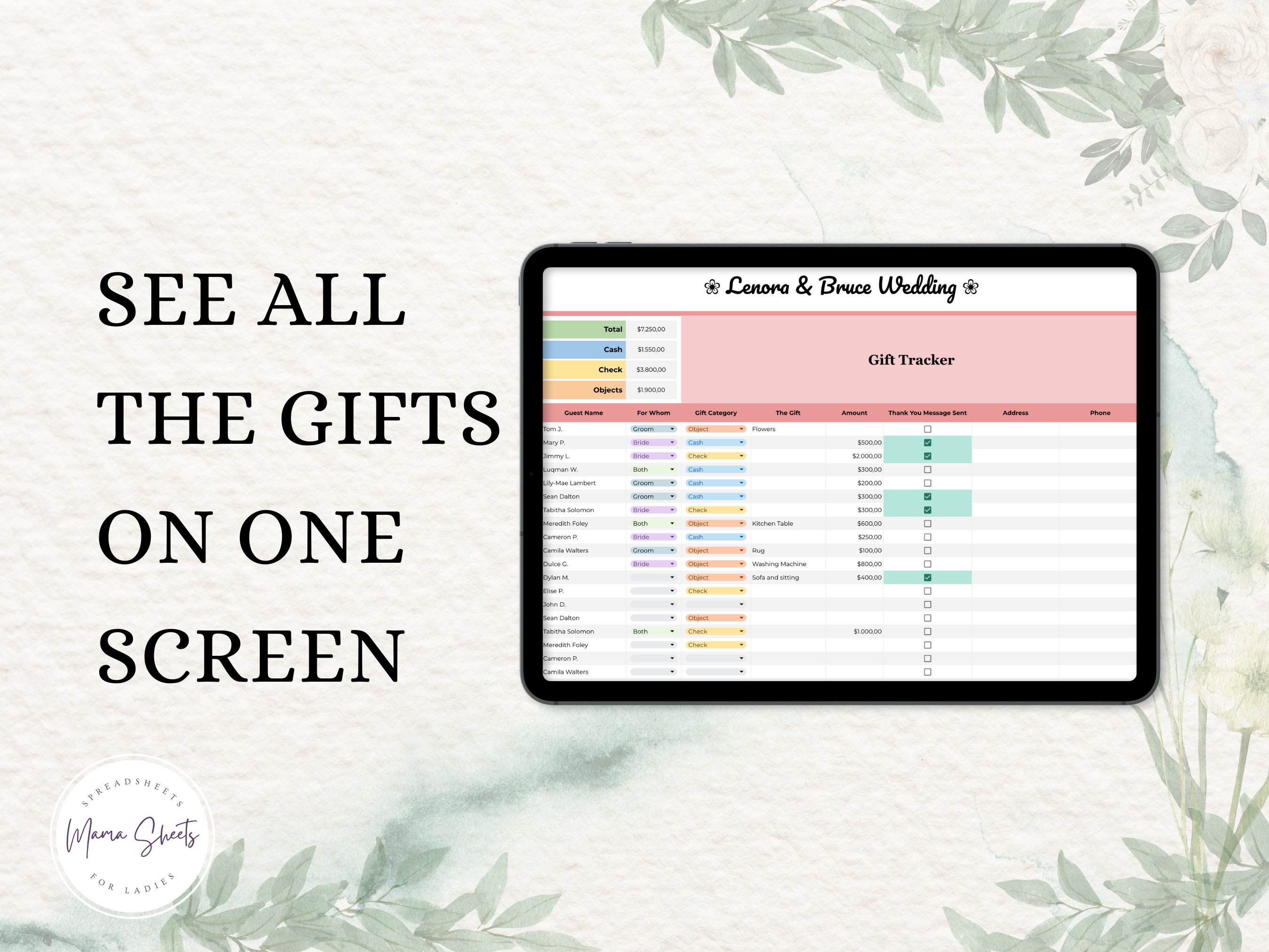Wedding Guest Gift Tracker Google Sheets Spreadsheet - Etsy
