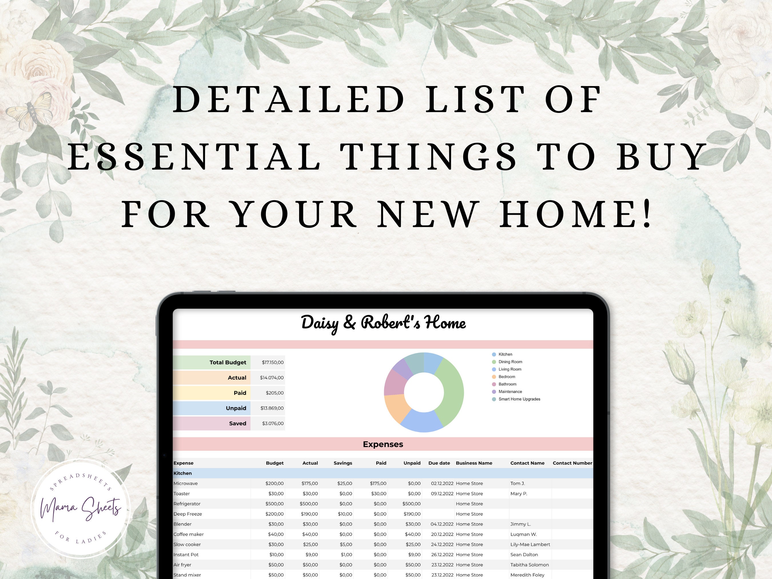 New House Expense Tracker & Requirement List, New Home Checklist, Home ...