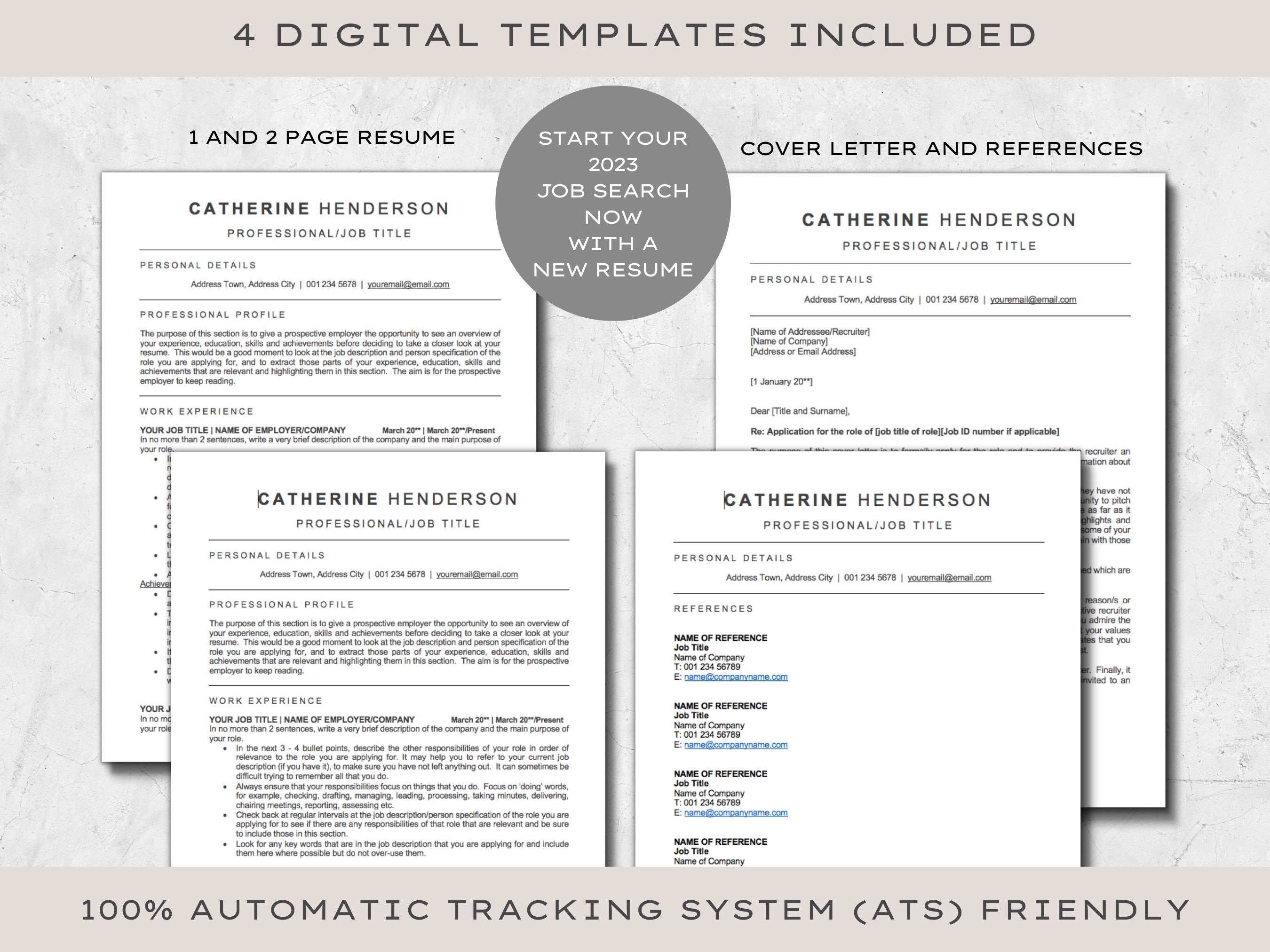 ATS Resume Template for Word | Executive Resume, Cover Letter (instant ...