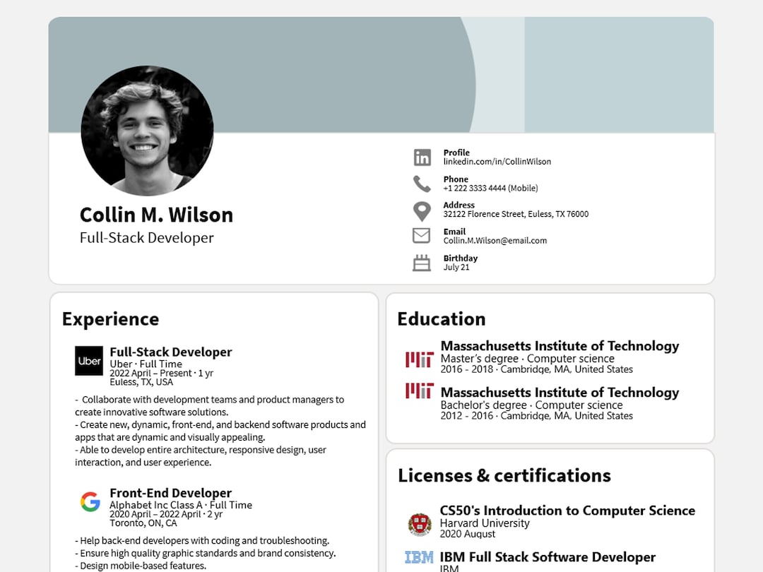 Professional CV Template With Linkedin Flair: Make Your Resume Stand ...