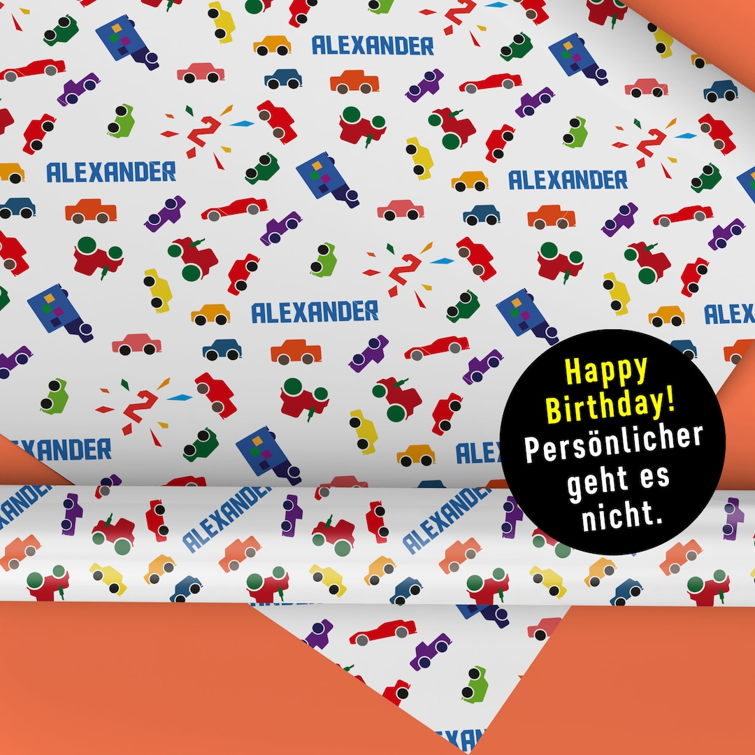 Birthday With Cars * Gift Wrap for Toddlers From XS to XXL Giant Sheet ...