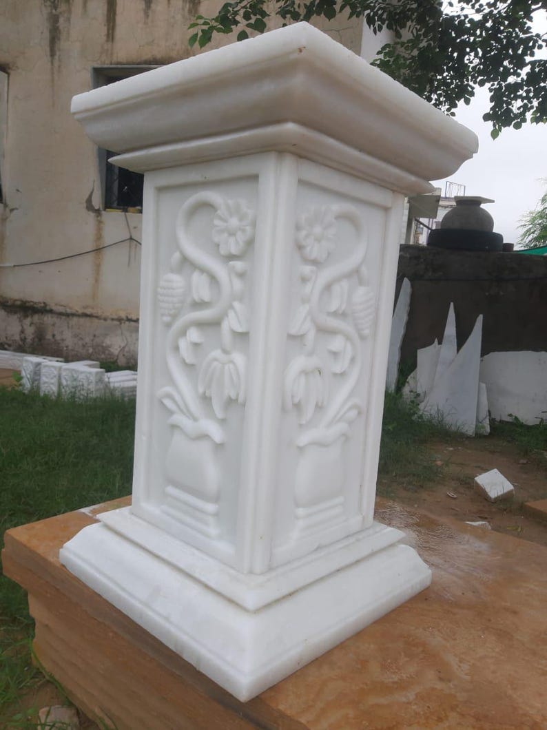 Pure White Marble Pillar Stand, Heavy Makarna Socles for Home, Elegant ...