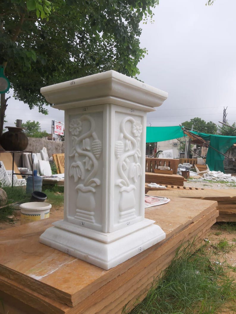 Pure White Marble Pillar Stand, Heavy Makarna Socles for Home, Elegant ...