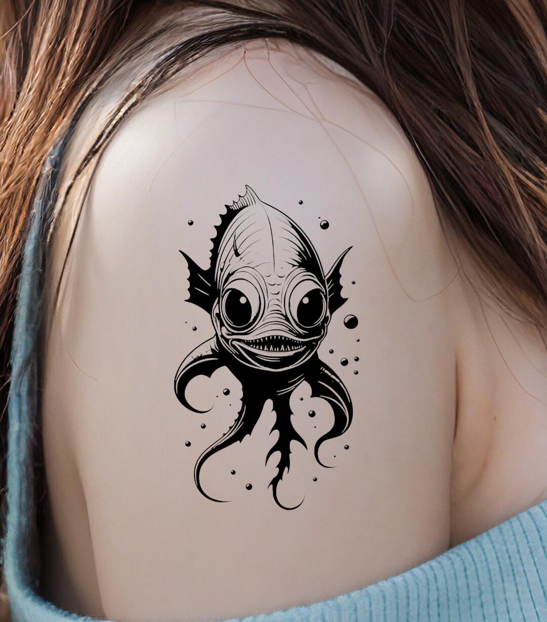 Sci-fi FISH Temporary Tattoo in Black - Etsy