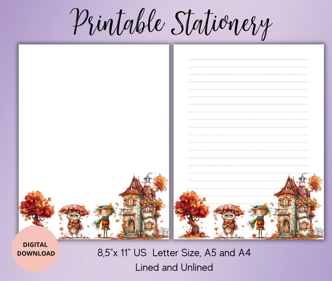 Autumn Fall Printable Stationery-autumn Writing Paper Set Unlined Lined ...