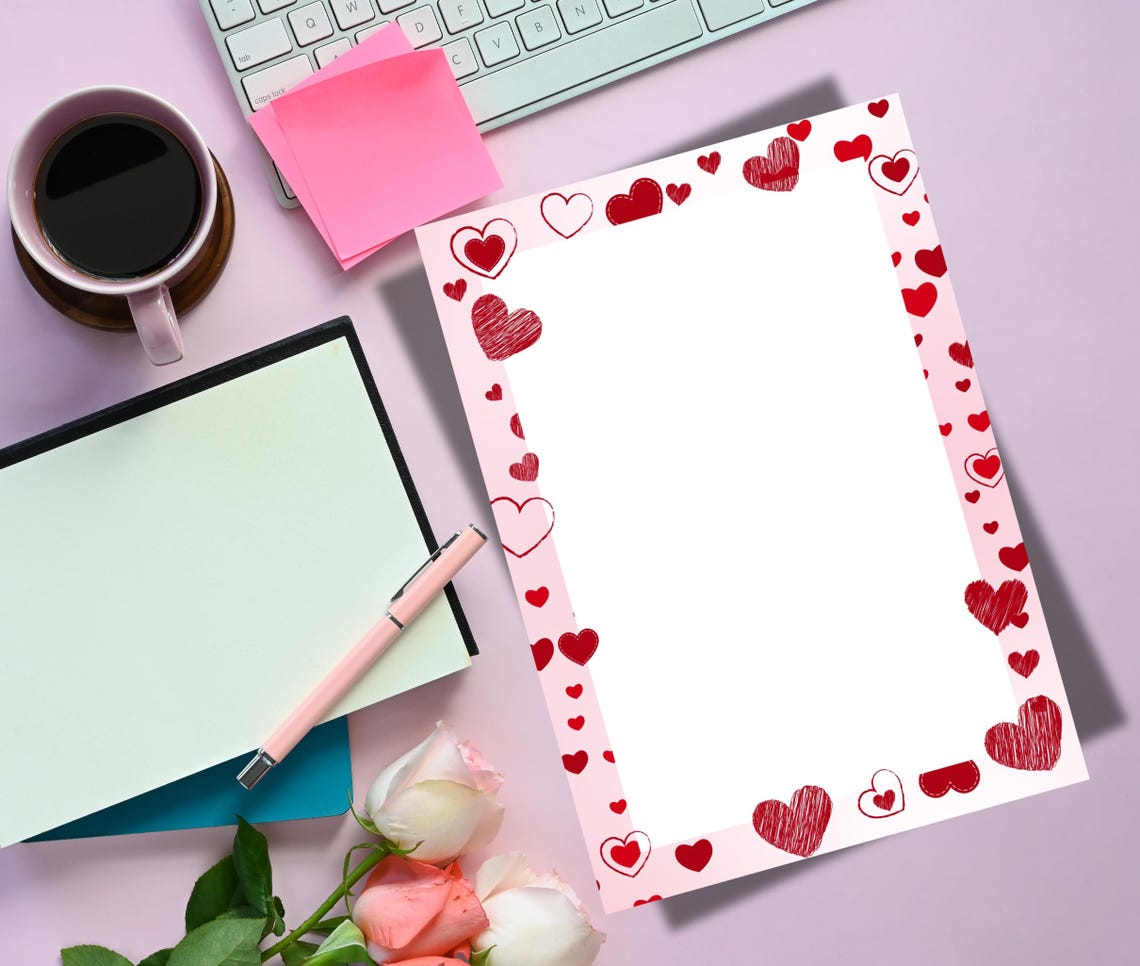 Hearts Printable Stationery-valentine's Day Printable Writing Paper ...