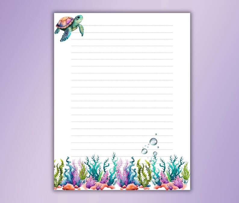Turtle Sea Writing Set ,marine Printable Stationery,watercolor Writing ...