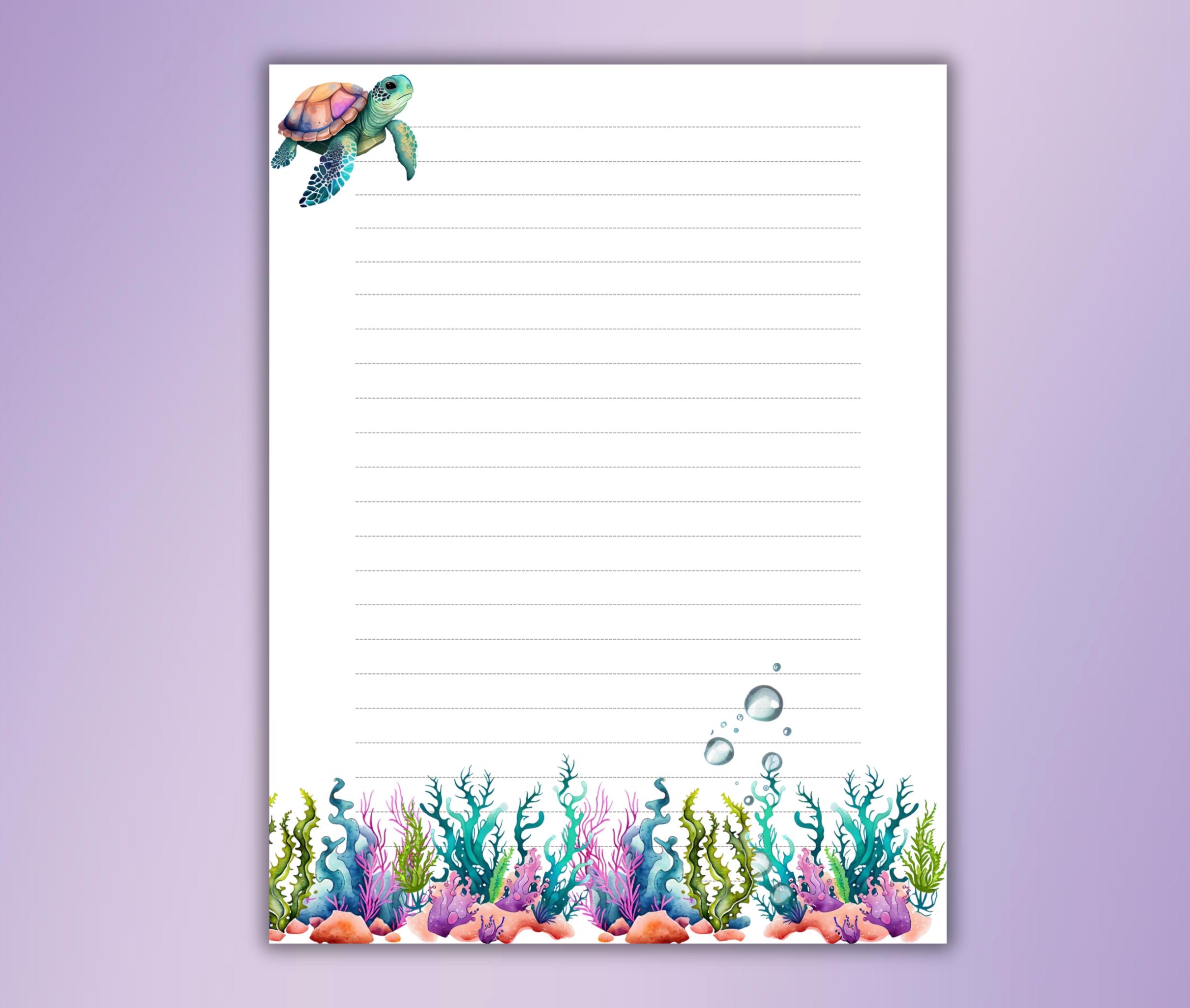 Turtle Sea Writing Set ,marine Printable Stationery,watercolor Writing ...