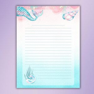 Printable Mermaid Letter Writing Paper Set,mermaid Stationery,marine ...