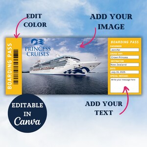 EDITABLE Princess Cruise Ticket-editable Boarding Pass-print Surprise ...