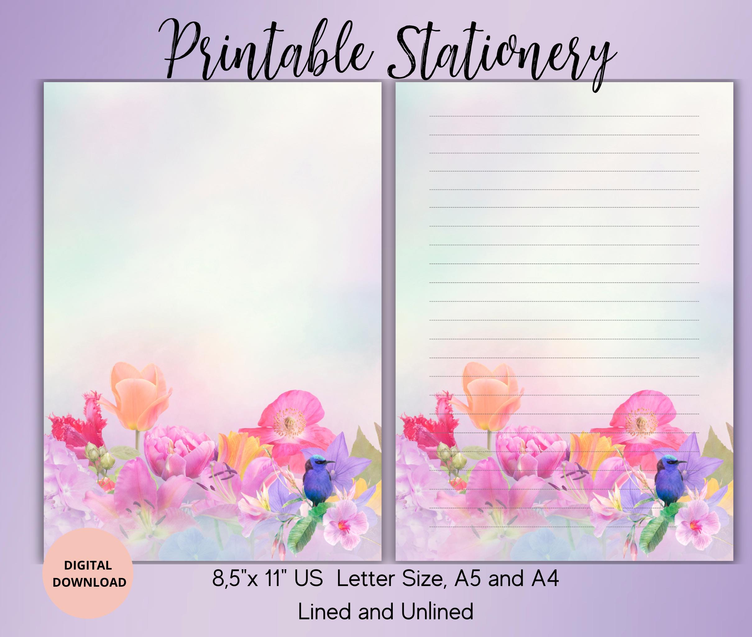 Spring Flowers With Birds Printable Stationery-tulip Writing Paper Set ...