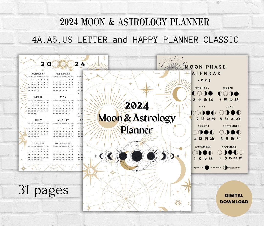 Printable Moon Astrology Planner,moon Phase Calendar,2024 Moon Journal ...