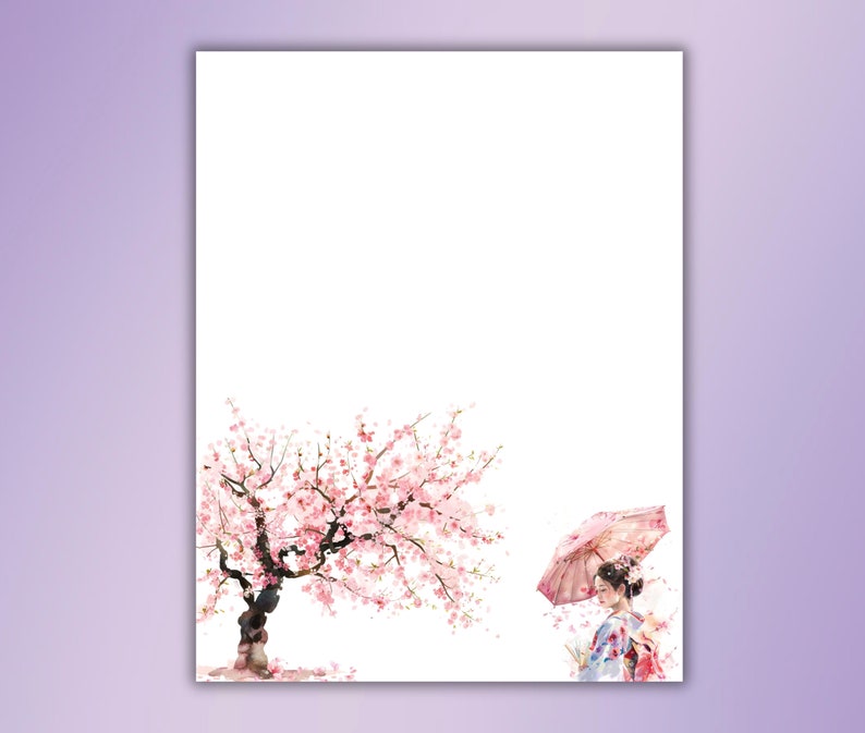 Sakura and Japanese Girl Printable Stationery-cherry Blossom Writing ...