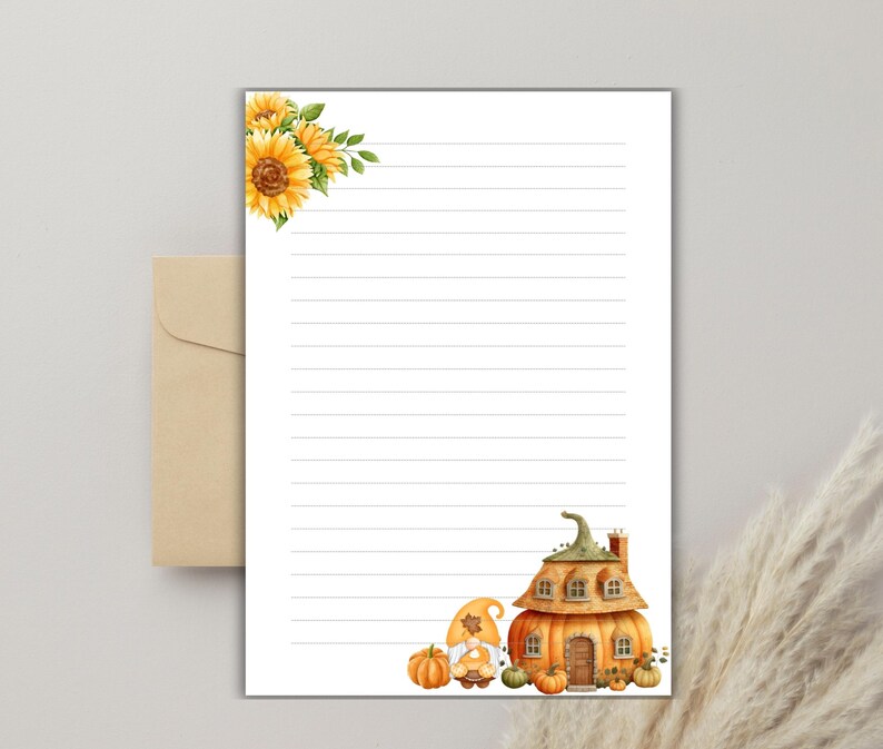 Autumn Gnome,printable Stationary,autumn Writing Paper,watercolor ...