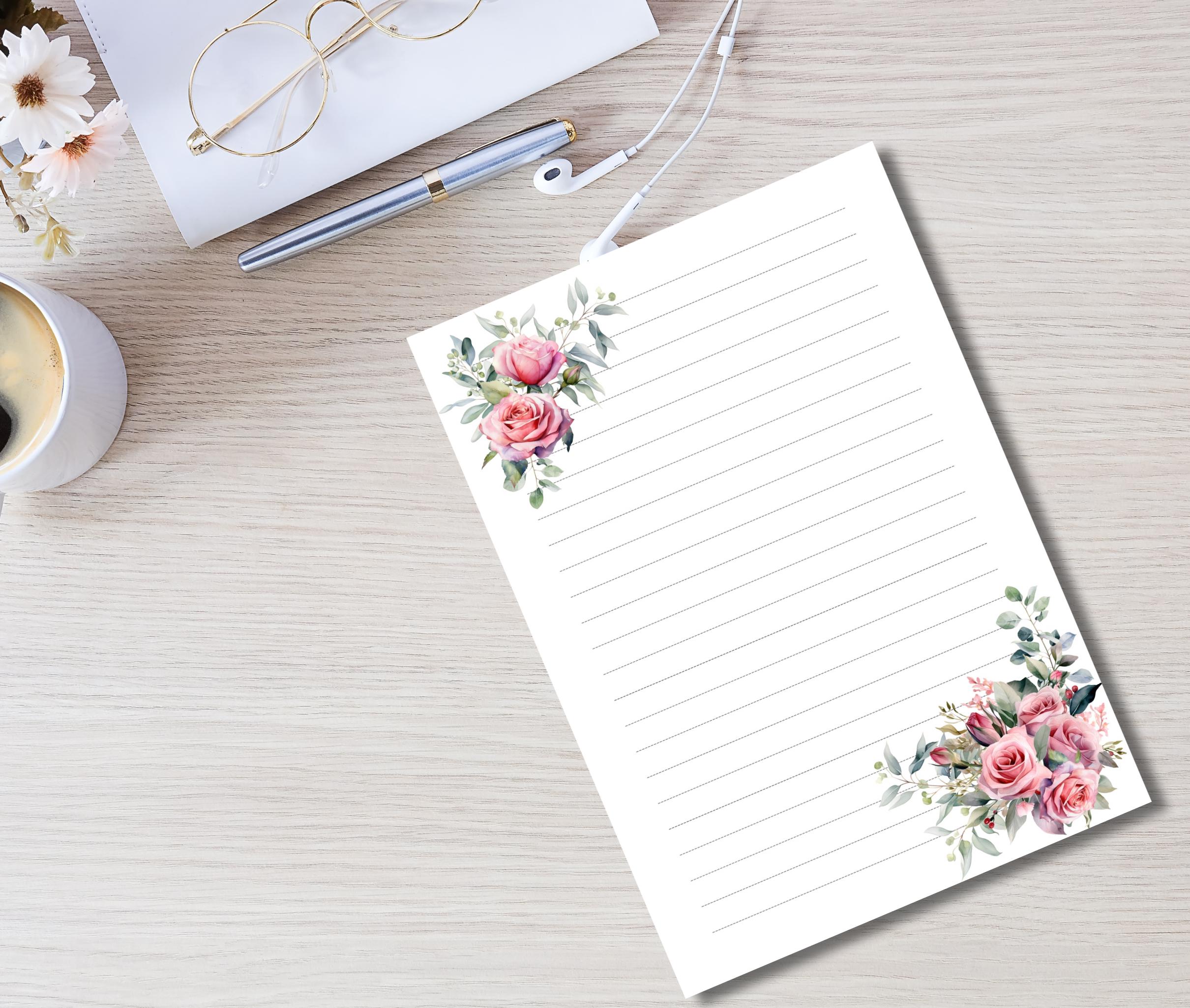 Rose Writing Paper,flower Stationary,floral Writing Paper Set A4,A5,US ...