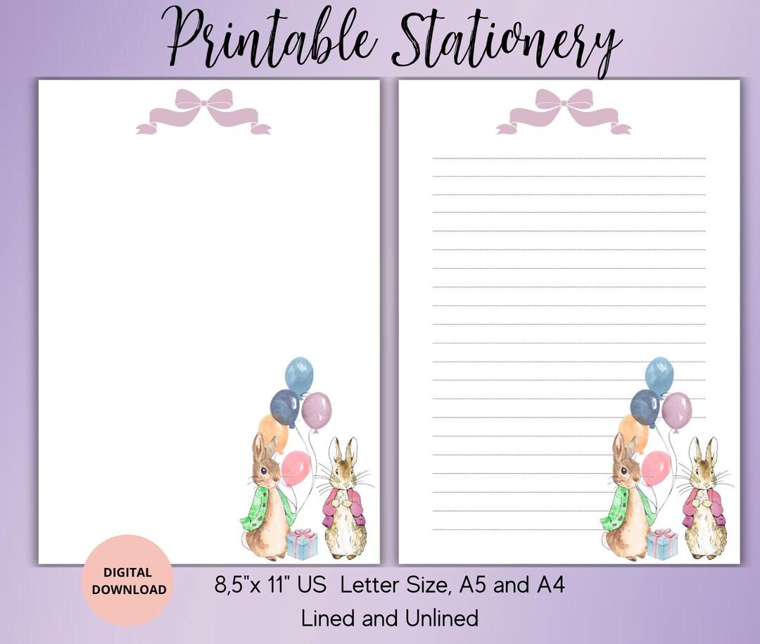 Peter Rabbit Printable Stationery-birthday Writing Paper Lined Unlined ...