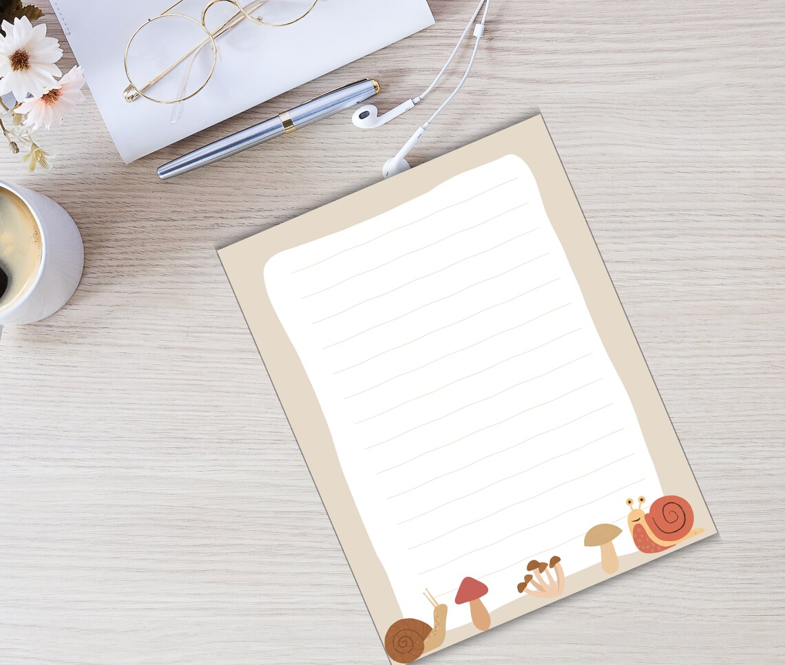 Snail Mail Stationery-snail With Mushrooms Printable Stationery-digital ...