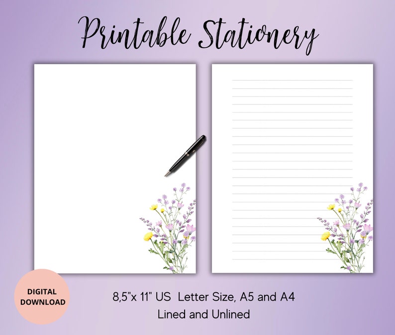 Wildflower Writing Set,flower Printable Stationery,writing Paper Letter ...
