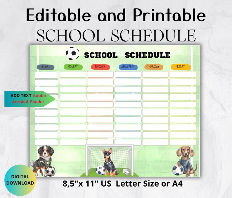 Editable School Schedule for Kids-school Supplies Theme-printable Kids ...