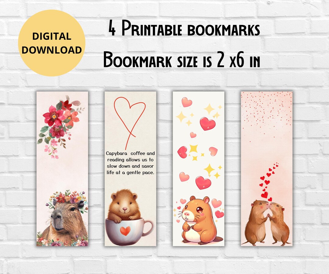 Capybara Printable Bookmark Bundle-animal Bookmark-cute Bookmarks-book ...