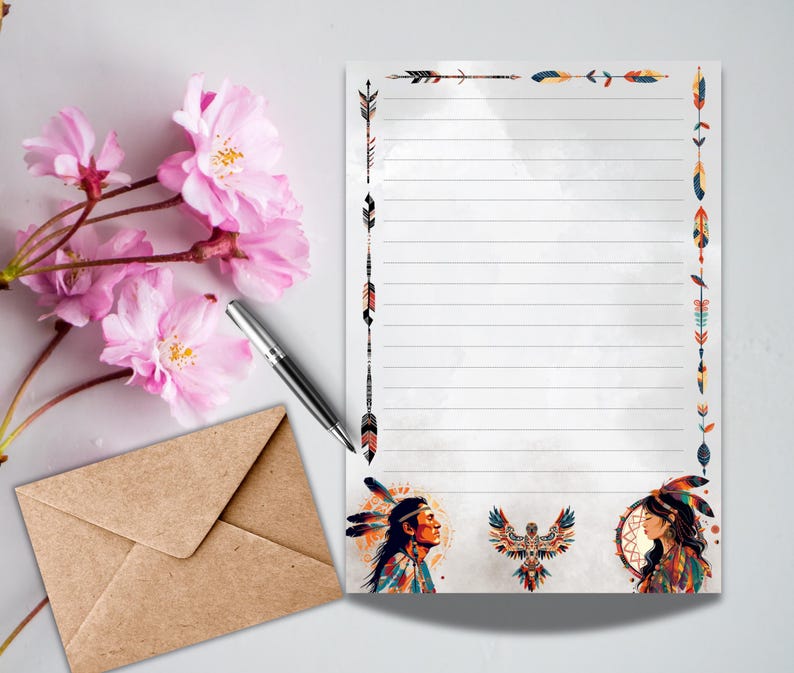 Indian Native Americans Printable Stationery Set-writing Paper Set A5 ...