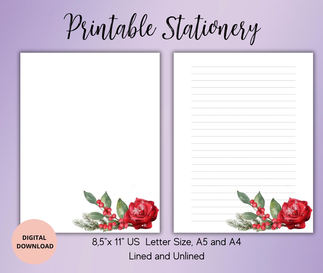 Winter Rose Printable Stationery,cute Notepads,floral Letter Writing ...