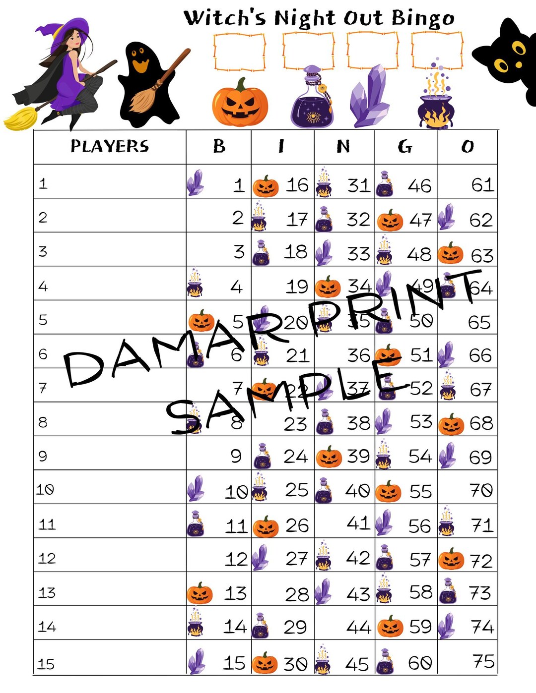 Witch Party Printable Bingo Boards-instant Download -halloween Digital ...