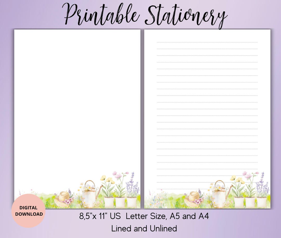 Summer Flower Printable Stationery-summer Flowers Notepaper-floral ...