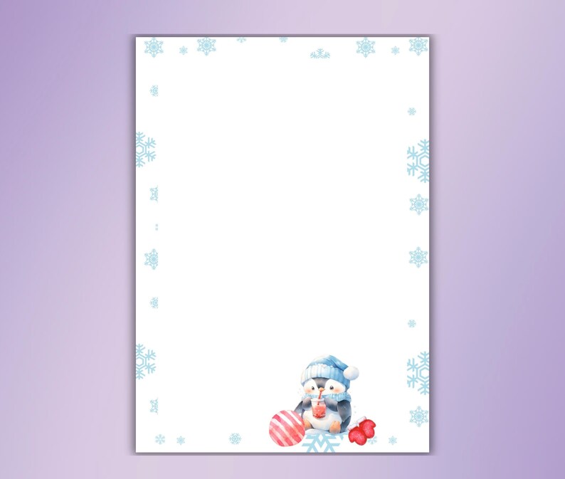 Penguin Cute Christmas Printable Stationery-winter Stationary-animal ...