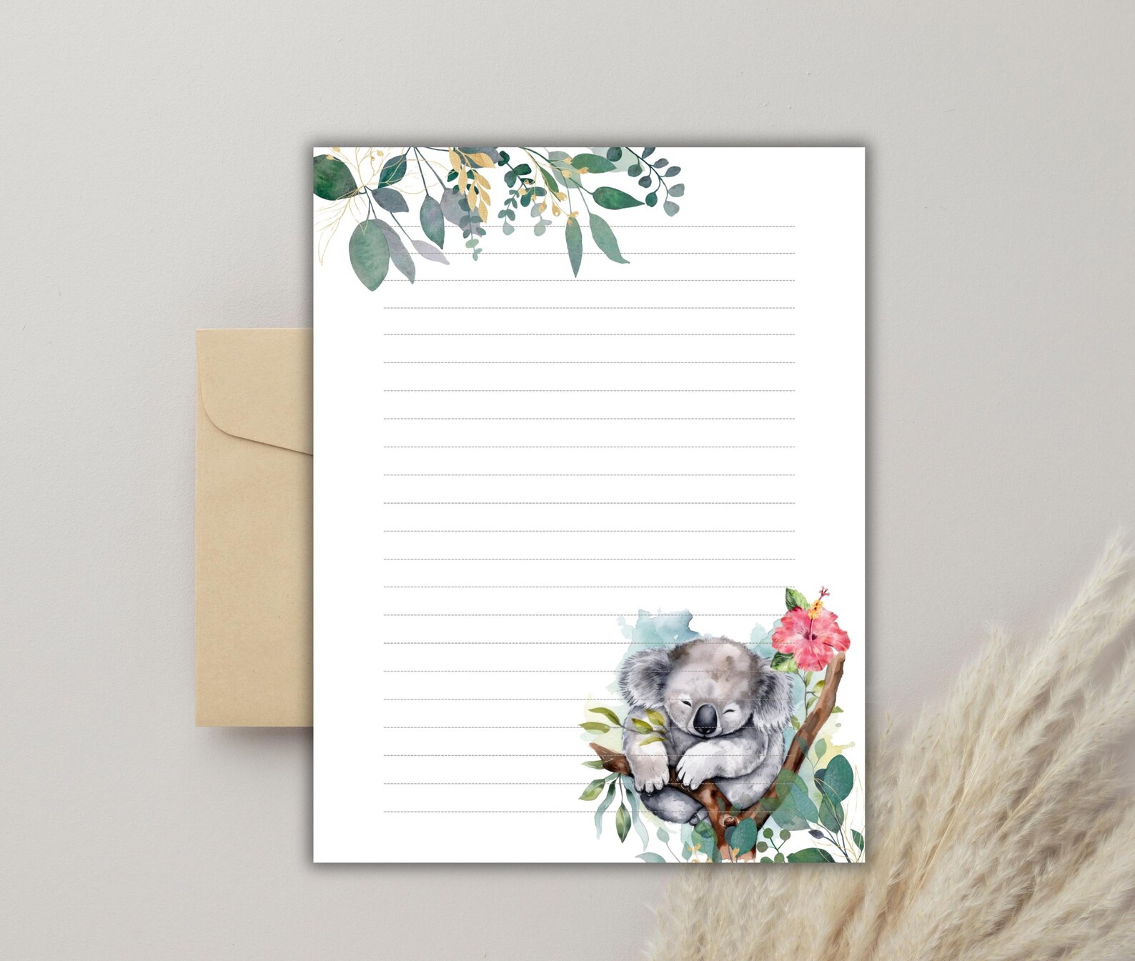 Koala Printable Stationery-cute Animal Writing Paper Set-kids ...